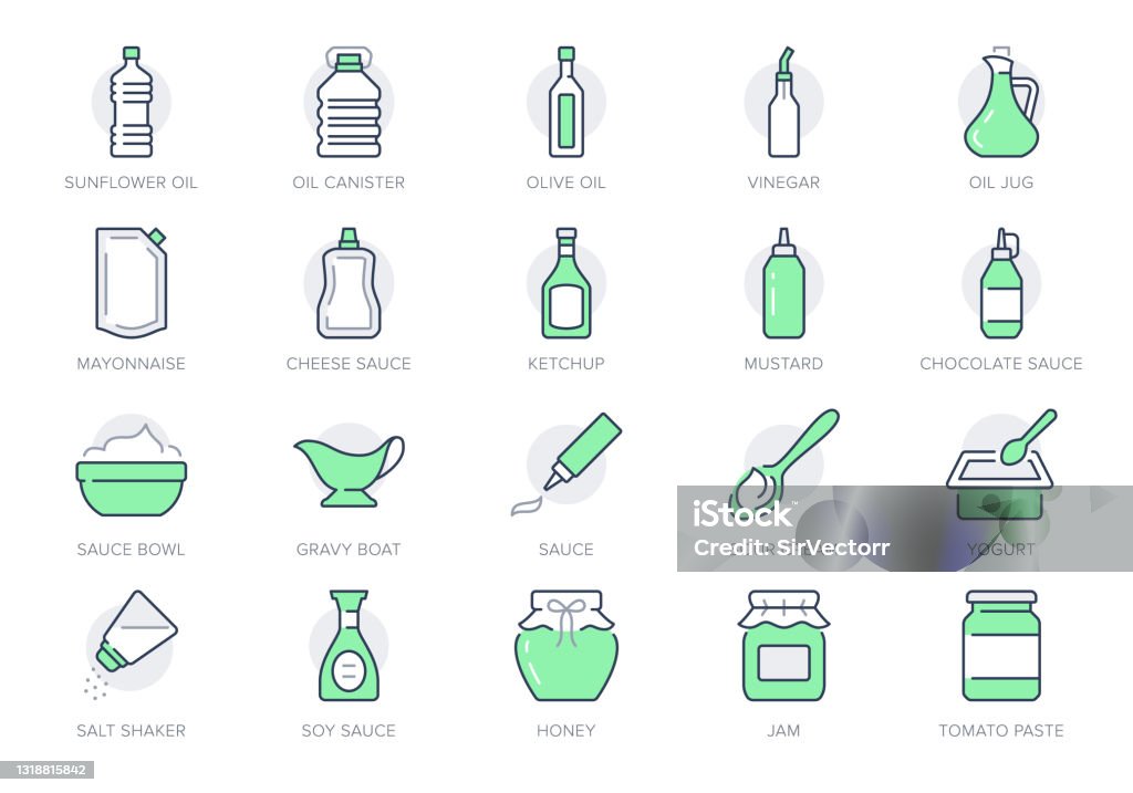 Saucen Linie Symbole Vektorillustration Gehören Symbol Krug Tasse Essig