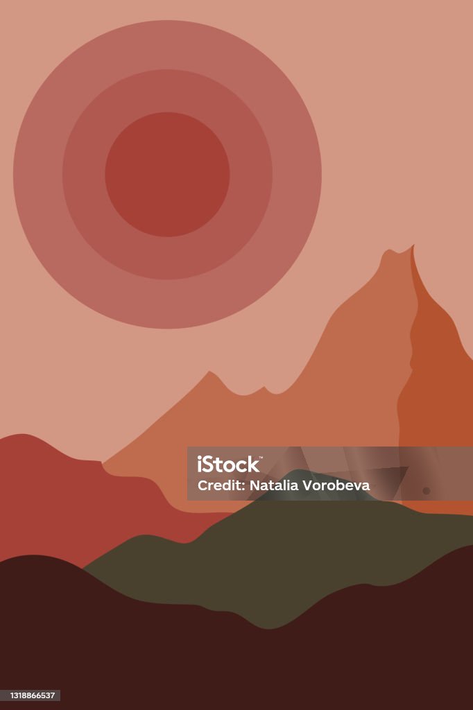 Lanskap Gunung Abstrak Minimalis Trendi Dalam Gaya Boho1 Ilustrasi Stok