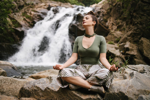 Free Stock Photo of Woman Sitting in Front of a Waterfall | Download ...