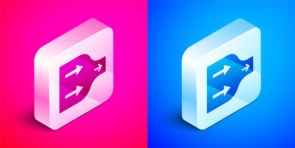 Ikon Isometric Arrow Terisolasi Pada Latar Belakang Merah Muda Dan Biru