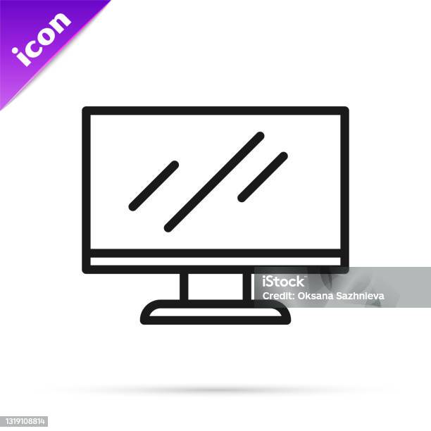 Ikon Layar Monitor Komputer Garis Hitam Terisolasi Pada Latar Belakang