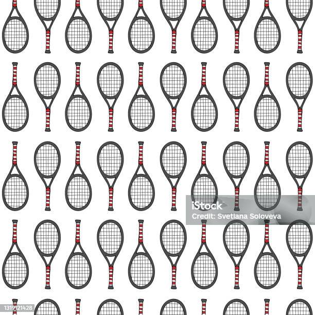Vektor Mulus Pola Warna Tangan Digambar Doodle Sketsa Raket Tenis