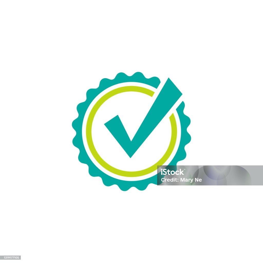 Icône Seal Valide Cercle Bleu Et Orange Avec Le Contour De Ruban Et La