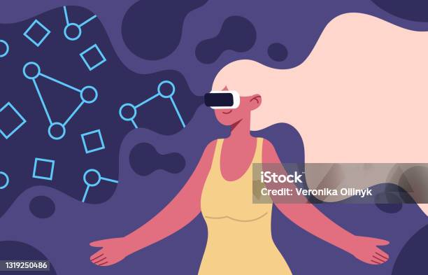 Konsep Realitas Virtual Gadis Berkacamata Augmented Reality Di Dalam