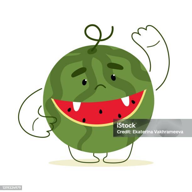 Ilustración De Lindo Verano Monstruo Sandía Ilustración Vectorial En Estilo De Dibujos Animados