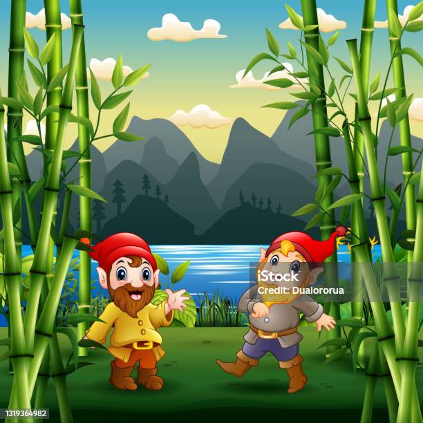 Two Cute Dwarves In A Garden Illustration Stock Illustration Download
