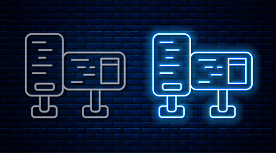 Glowing Neon Line Ikon Layar Monitor Komputer Terisolasi Pada Latar