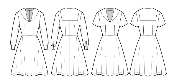 Ensemble Dillustration Technique De Mode De Marin De Robes Avec La