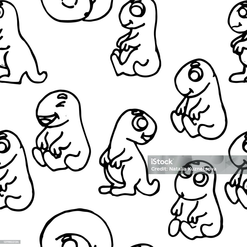 Dinosaurus Lucu Yang Ceria Ilustrasi Dino Mulus Gaya Sketsa Kartun