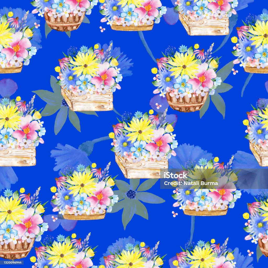 Seamless Floral Pattern Watercolor Background With Flowers Colorful