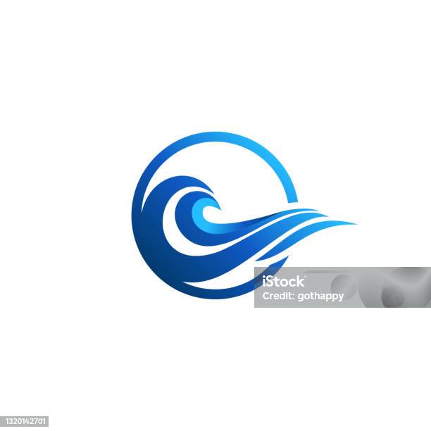 Ikon Logo Gelombang Laut Logo Simbol Gelombang Biru Lingkaran Ilustrasi