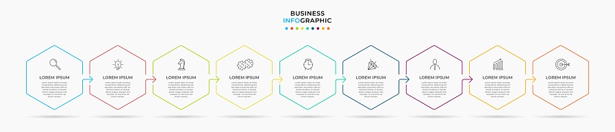 Vector Infographic Concevoir Modèle Dentreprise Avec Des Icônes Et 9