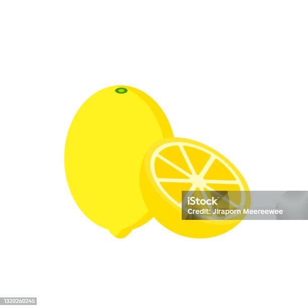 Lemon Buah Lemon Segar Terisolasi Gaya Kartun Pada Ilustrasi Vektor Latar Belakang Putih