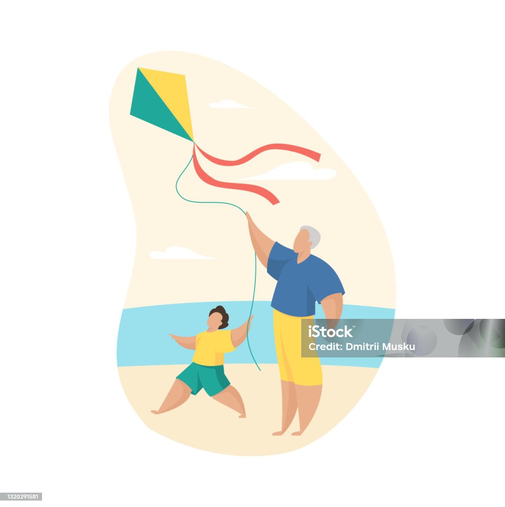 Meluncurkan Layanglayang Di Pantai Pria Tua Dengan Cucunya Dengan ... Meluncurkan Layanglayang Di Pantai Pria Tua Dengan Cucunya Dengan ...