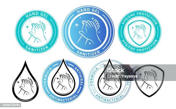 Étiquette Désinfectante Pour Les Mains Avec Bouclier Et Logo De Goutte
