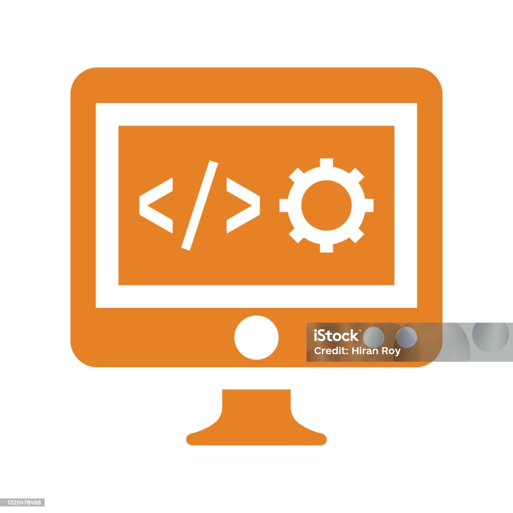 Custom Coding Developer Programming Icon Orange Color Vector Graphics Stock Illustration