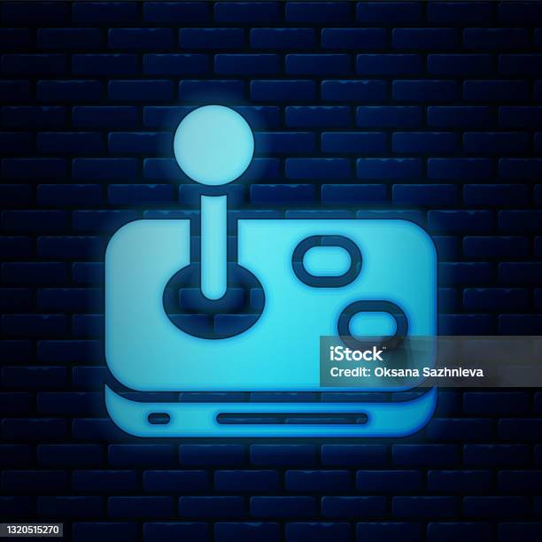 Glowing Neon Joystick Untuk Ikon Mesin Arcade Terisolasi Pada Latar