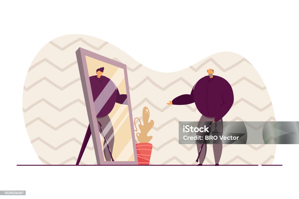 Orang Tua Melihat Ke Cermin Dan Melihat Diri Yang Lebih Muda Ilustrasi ... Orang Tua Melihat Ke Cermin Dan Melihat Diri Yang Lebih Muda Ilustrasi ...