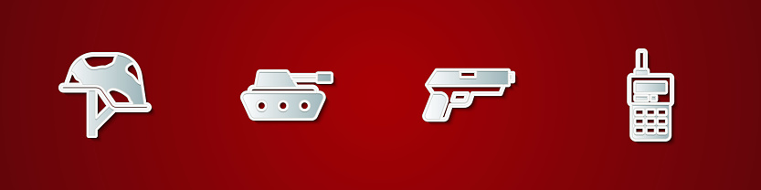 Atur Helm Militer Tank Pistol Atau Pistol Dan Ikon Walkie Talkie Vektor ... Atur Helm Militer Tank Pistol Atau Pistol Dan Ikon Walkie Talkie Vektor ...