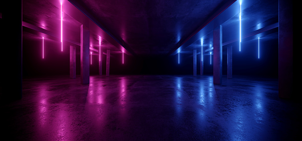 Laser Neon Ungu Biru Futuristik Retro Cyber Sci Fi Blade Runner Beton
