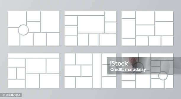 Templat Kolase Foto Moodboard Grid Gambar Mosaik Ilustrasi Vektor