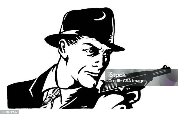 Man In 모자 쥠 권총 겨냥에 대한 스톡 벡터 아트 및 기타 이미지 겨냥 고풍스런 깡패 Istock