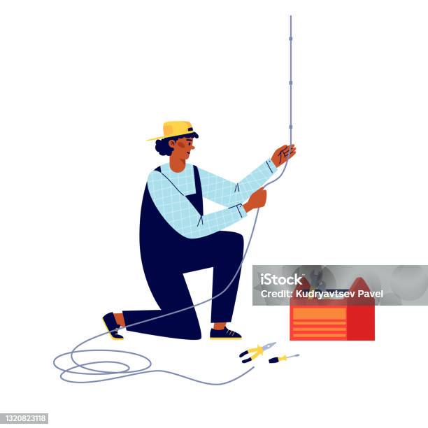 Power Lineman Atau Kabel Penghubung Listrik Ilustrasi Vektor Datar