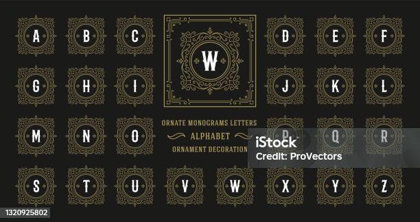 Huruf Alfabet Monogram Vintage Dengan Bingkai Ornamen Dekoratif