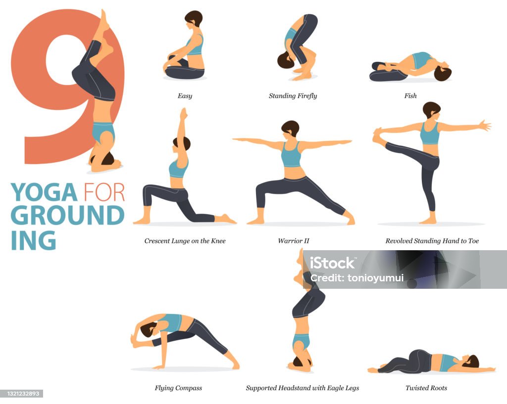 9 Yoga Poses Or Asana Posture For Workout In Yoga For Grounding Concept