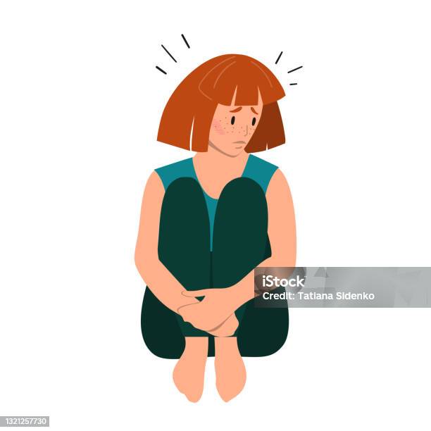 Triste Femme Assise Par Terre Vecteurs Libres De Droits Et Plus D