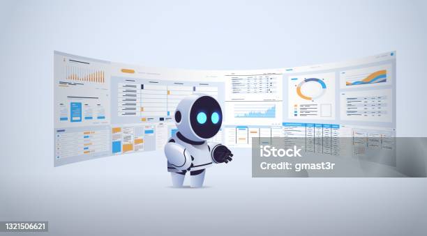 Robot Lucu Menganalisis Data Keuangan Statistik Pada Papan Virtual