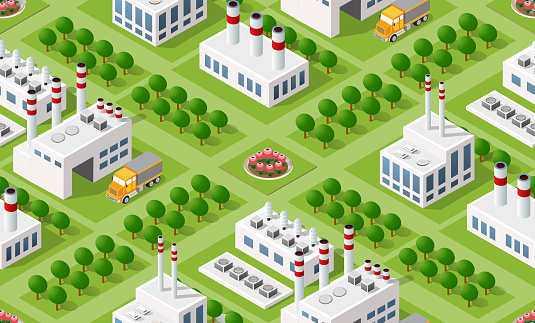 Éléments De Conception Urbaine Isométrique Industrielle Dusine