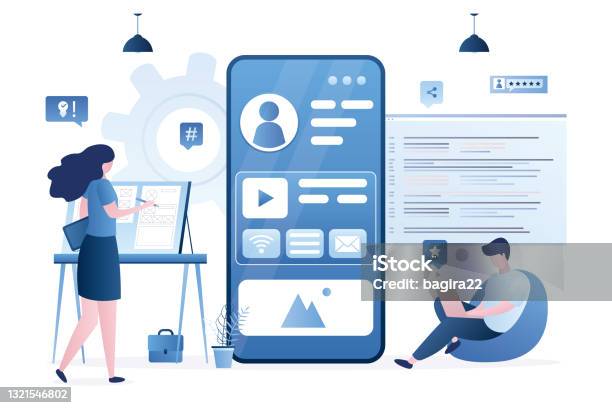 Ui Designer Creates Structure Of Information Blocks Of Mobile App Male