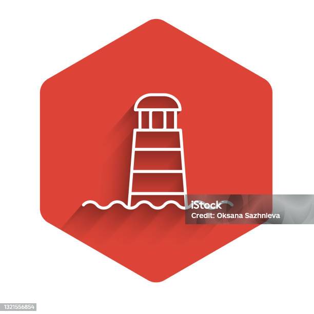 Ikon Lighthouse Garis Putih Terisolasi Dengan Latar Belakang Bayangan