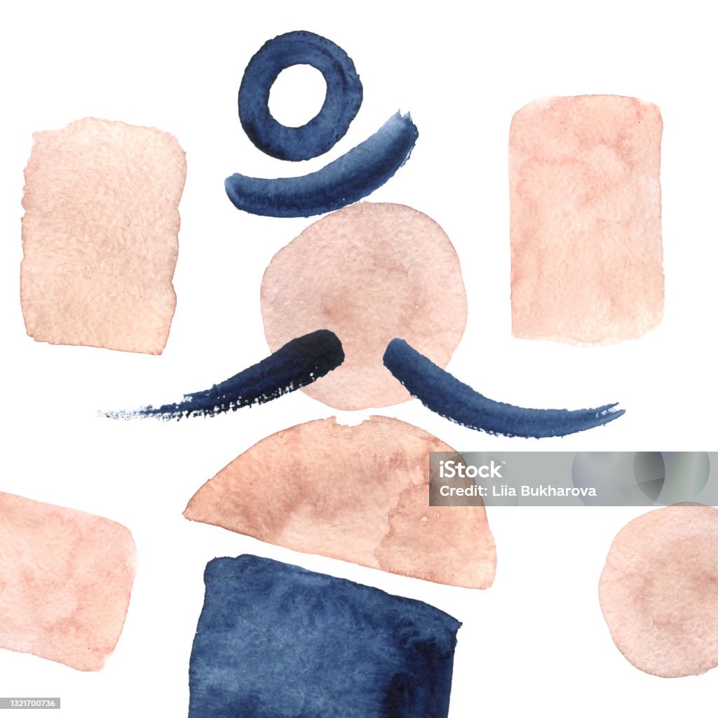 Pengaturan Cat Air Abstrak Dalam Warna Pastel Biru Navy Blush Elemen
