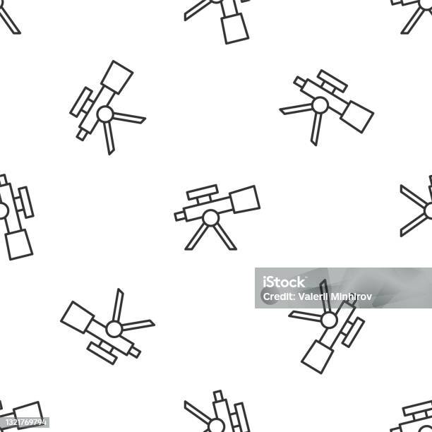 Ligne Grise Icône Télescope Isolé Motif Sans Couture Sur Fond Blanc