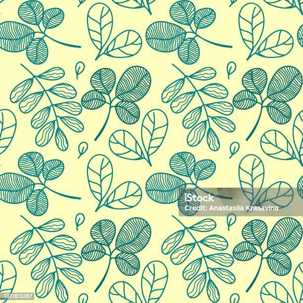 Tangan Ditarik Bunga Pola Mulus Dengan Doodle Daun Dari Berbagai Bentuk