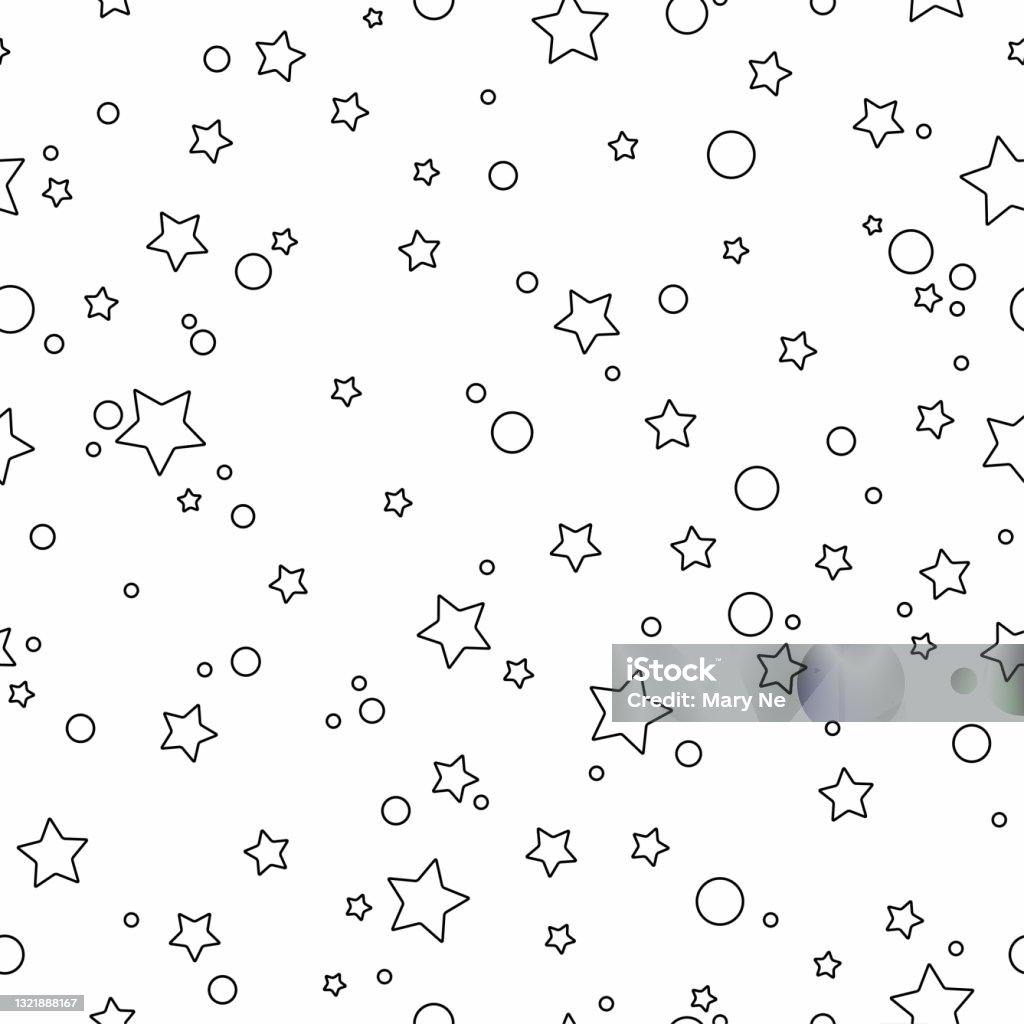Seamless Cute Pattern With Little Rounded Back Stars Dots And Circles