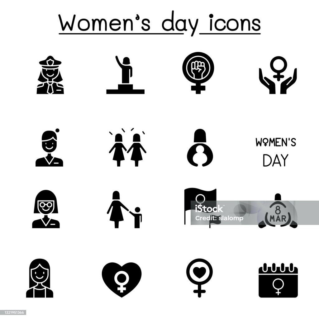 Female Woman Feminist Womens Day Icons Set Vector Illustration Graphic