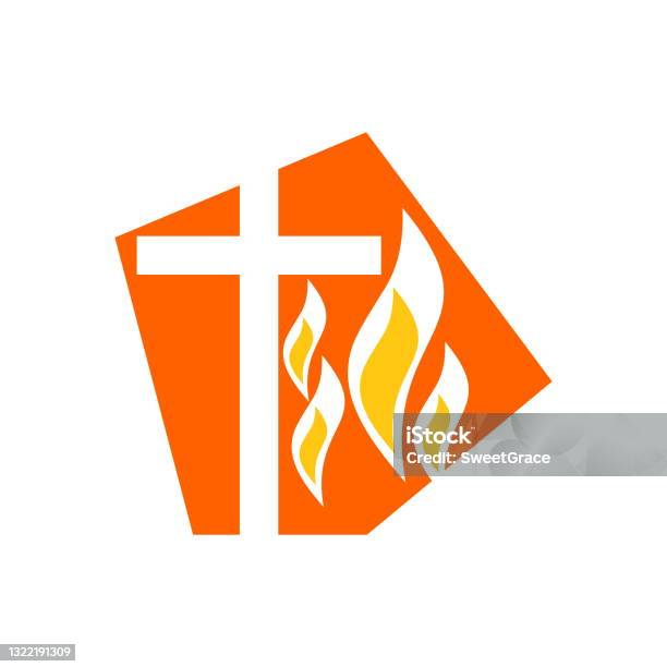 Illustration Chrétienne Logo De Léglise La Croix Et La Flamme De
