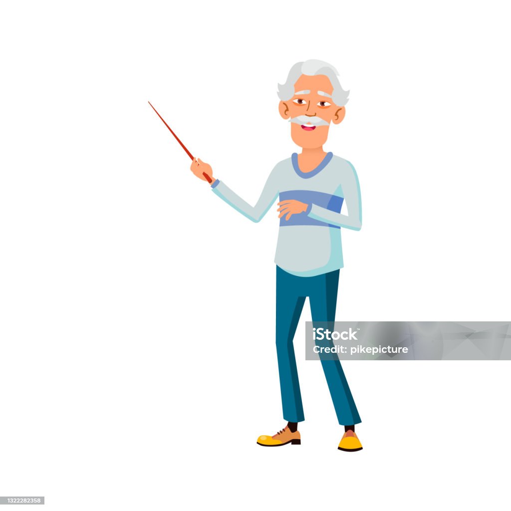 Chinese Aged Man Teacher On School Lesson Cartoon Vector Stock