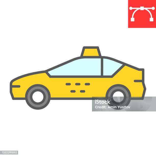 Vetores De Ícone Da Linha De Cores Do Carro De Táxi E Mais Imagens De