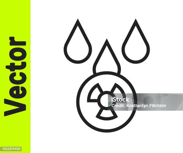 Ligne Noire Icône Pluie Acide Et Nuage Radioactif Isolée Sur Fond Blanc