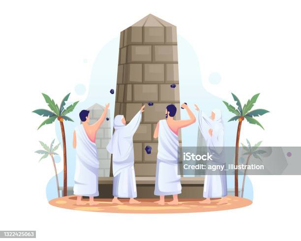Muslim Melempar Batu Ke Pilar Setan Dalam Ilustrasi Vektor Ibadah Haji ... Muslim Melempar Batu Ke Pilar Setan Dalam Ilustrasi Vektor Ibadah Haji ...
