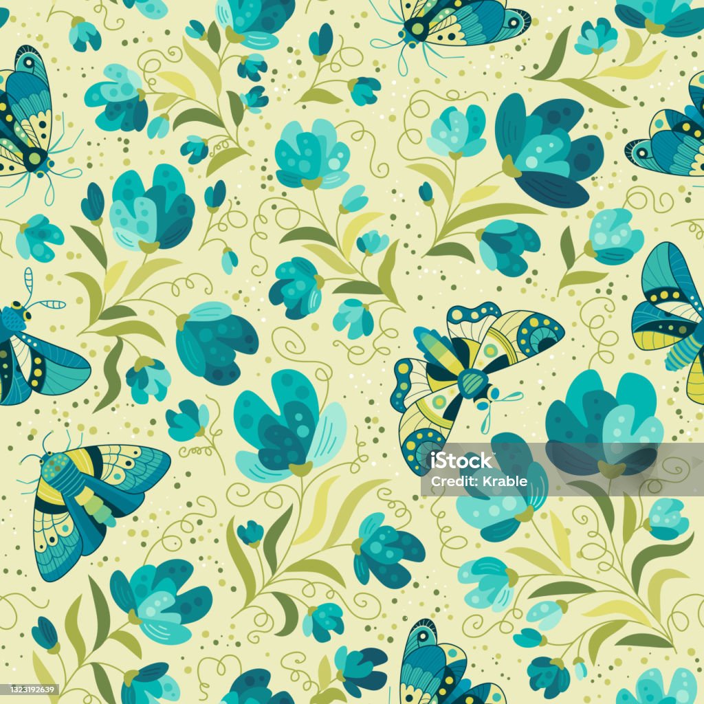 Ilustración De Mariposas Y Flores Jardín Patrón Sin Costuras En Un