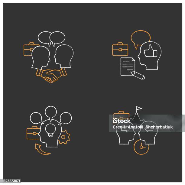 Ilustración de Conjunto De Iconos De Tiza De Gestión De Conflictos y ... Ilustración de Conjunto De Iconos De Tiza De Gestión De Conflictos y ...