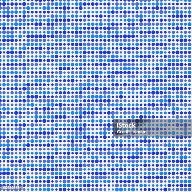 Blue Dots Different Size In Matrix Rows And Columns Pattern Stock
