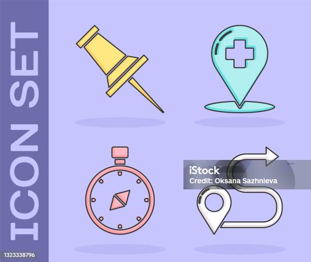 Set Route Location Push Pin Compass And Medical Map Pointer With Cross ... Set Route Location Push Pin Compass And Medical Map Pointer With Cross ...