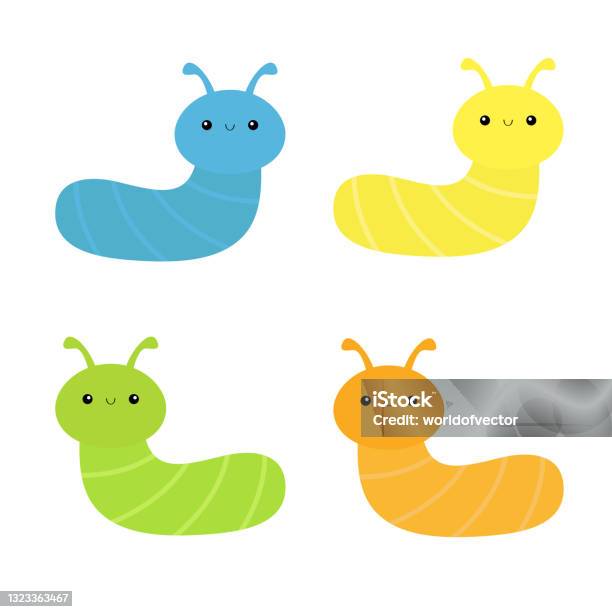 Ensemble De Chenilles Icône Dinsecte Bug Dexploration Mignon Dessin
