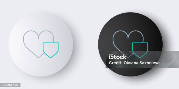 Line Heart Dengan Ikon Perisai Terisolasi Pada Latar Belakang Abuabu